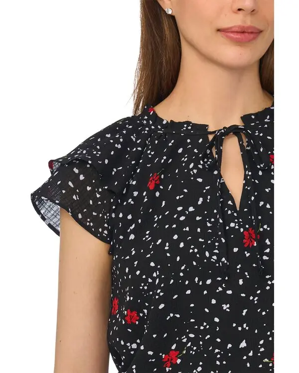 CECE DUPRAZ Flutter Sleeve Tie Neck Top