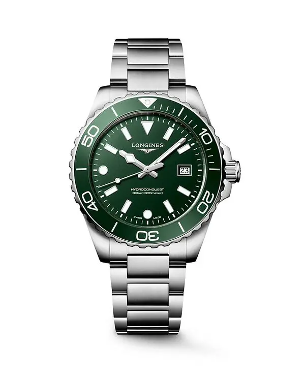 LONGINES Hydroconquest Watch, 42mm - Silver/green