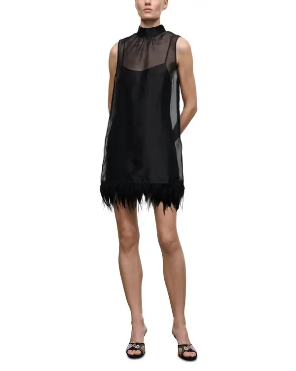 Staud Albee Feather Trim Mini Dress - Black