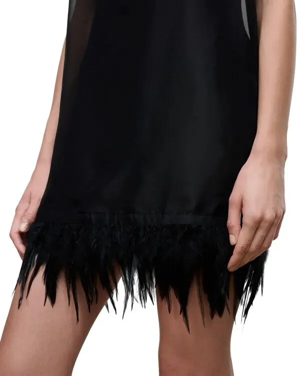 Staud Albee Feather Trim Mini Dress - Black
