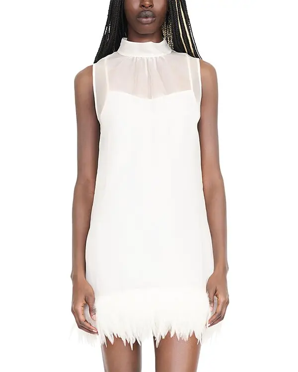 Staud Albee Feather Trim Mini Dress - Ivory