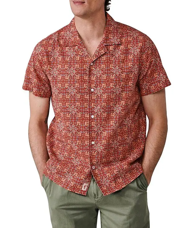 Aubin Abbey Cuban Collar Short Sleeved Shirt - Tile Print