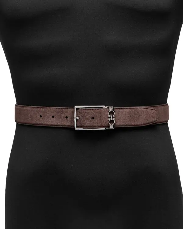 FERRAGAMO Gancini Reversible Suede & Leather Belt