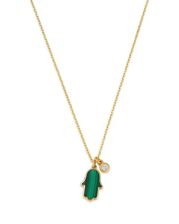 Bloomingdale'S Malachite & Diamond Hamsa Hand Pendant Necklace In 14k Yellow - Gold