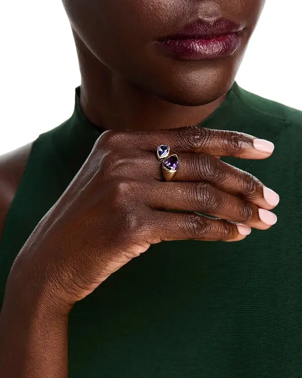 Bloomingdale'S Amethyst & Tanzanite Double Pear Bypass Ring In 14k Yellow