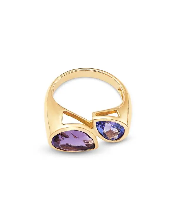Bloomingdale'S Amethyst & Tanzanite Double Pear Bypass Ring In 14k Yellow