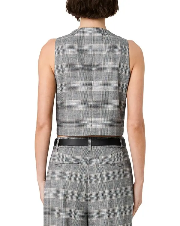 French Connection Matteo Plaid Double Breasted Cropped Vest