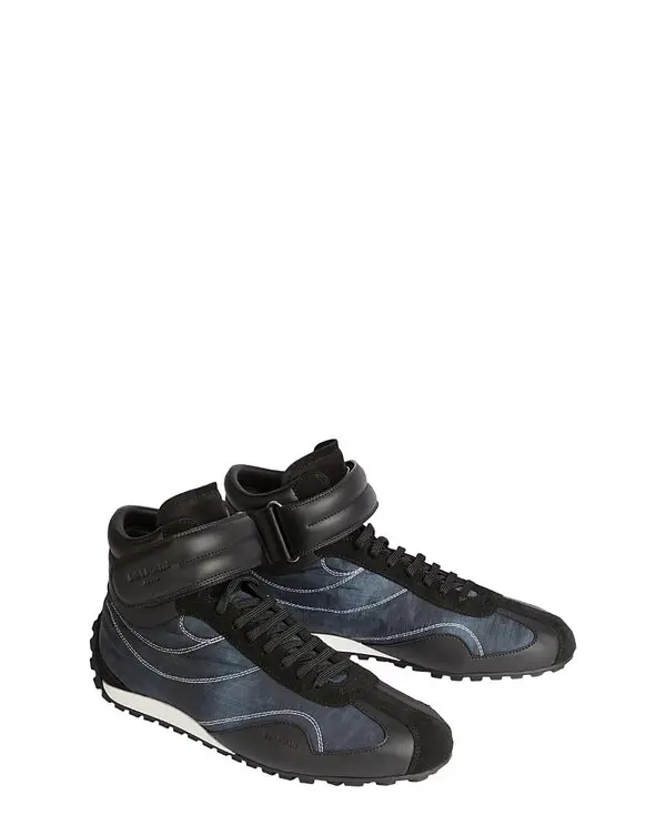 Balmain Racing Mid-top Trainers In Nylon And Leather - Black