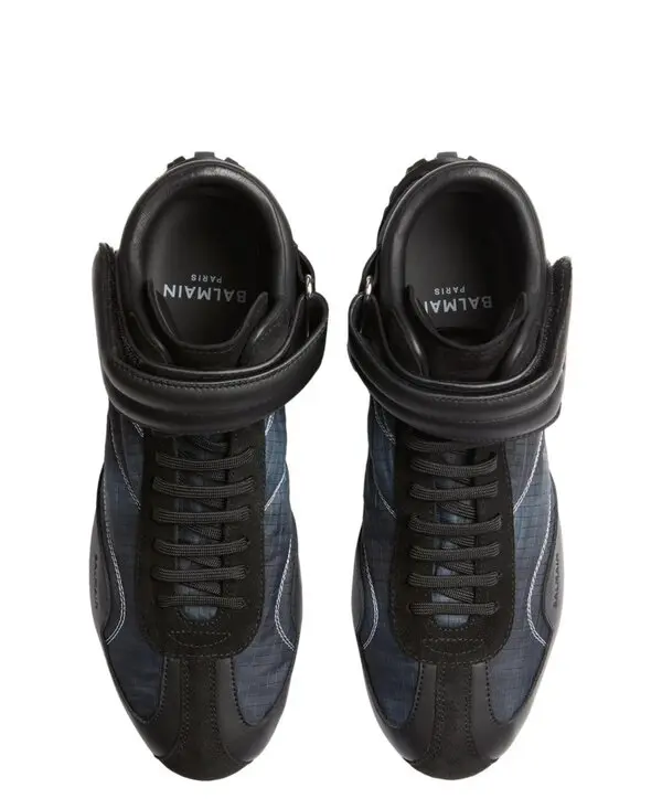 Balmain Racing Mid-top Trainers In Nylon And Leather