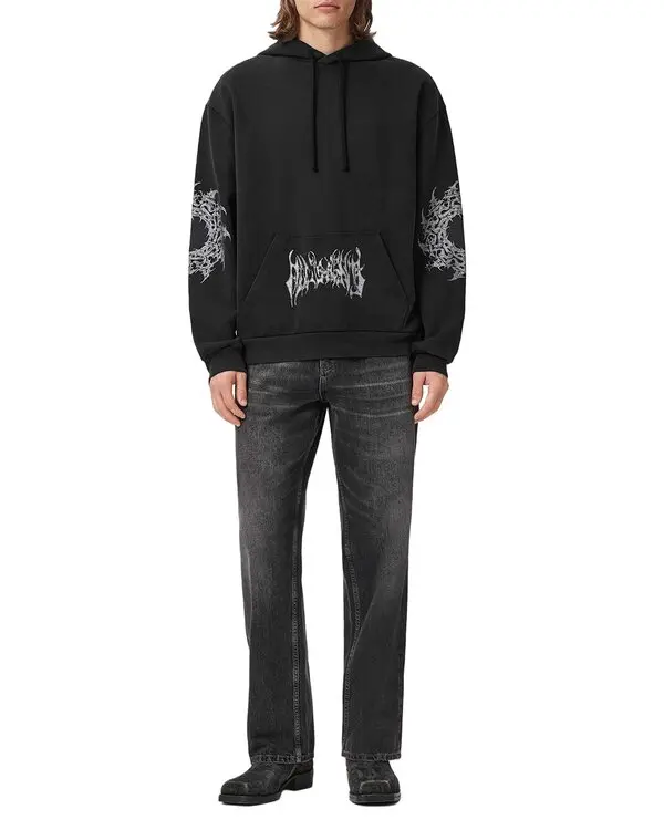 ALLSAINTS Helvette Metal Logo Graphic Drawstring Hoodie