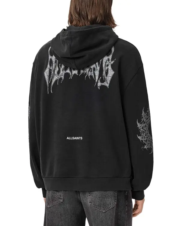 ALLSAINTS Helvette Metal Logo Graphic Drawstring Hoodie