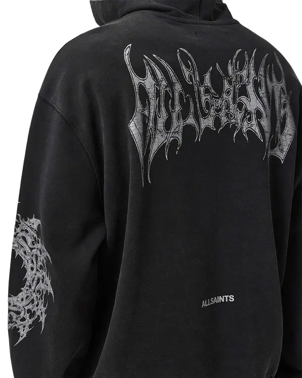 ALLSAINTS Helvette Metal Logo Graphic Drawstring Hoodie