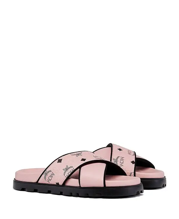 Mcm Cross Sandal In Visetos Leather Mix