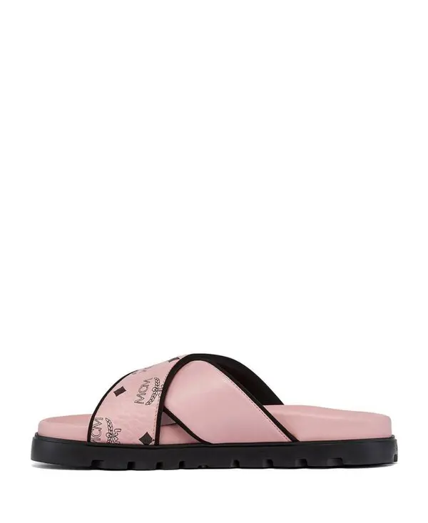 Mcm Cross Sandal In Visetos Leather Mix
