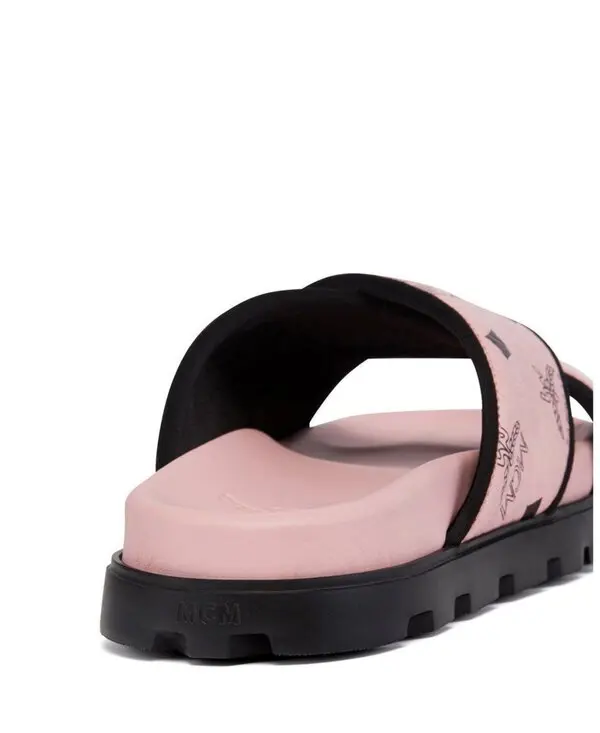 Mcm Cross Sandal In Visetos Leather Mix