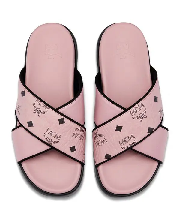 Mcm Cross Sandal In Visetos Leather Mix