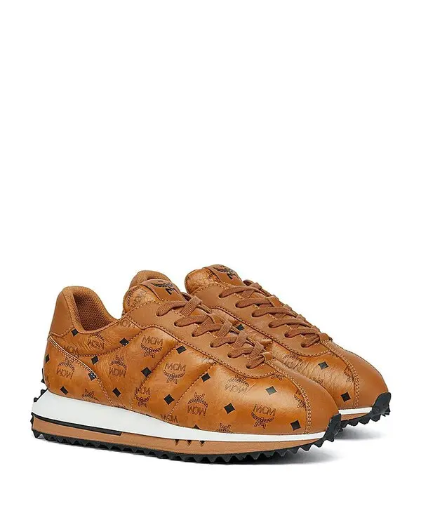 Mcm Diamante Lo Sneakers In Quilted Monogram Leather - Cognac