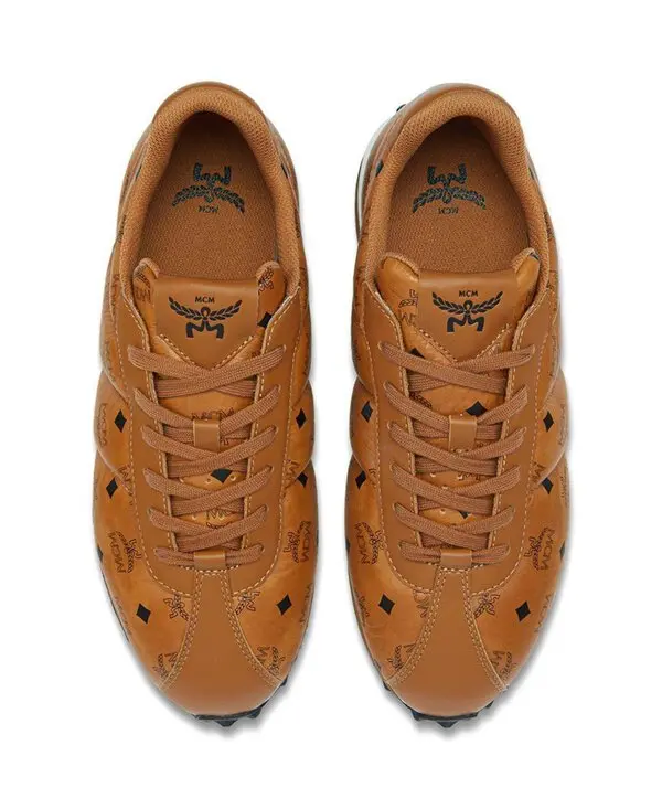 Mcm Diamante Lo Sneakers In Quilted Monogram Leather - Cognac