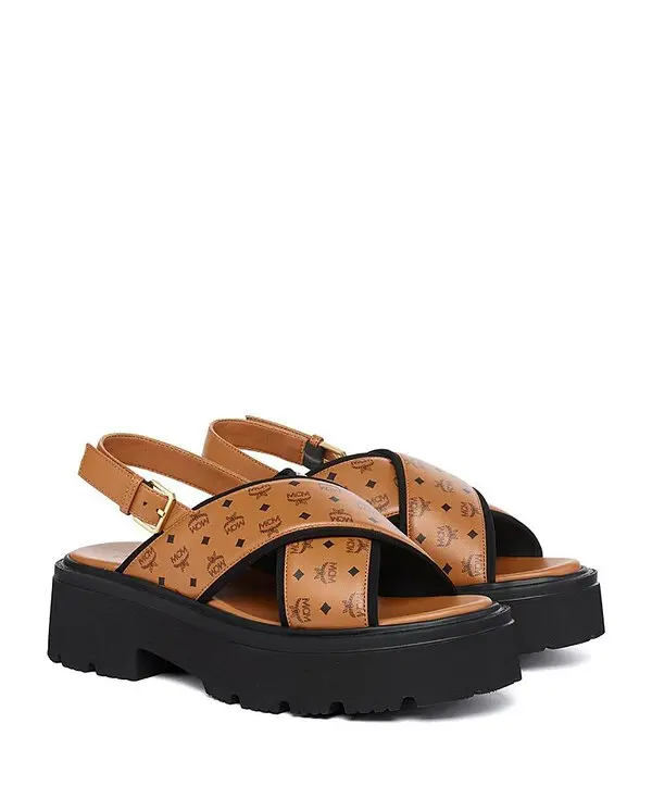 Mcm Monogram Platform Sandals In Lambskin