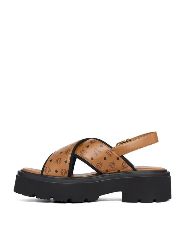 Mcm Monogram Platform Sandals In Lambskin