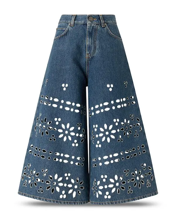 Pinko Burkina Bermuda Sangallo Laser High Rise Wide Leg Jeans In Pj1 - Pj