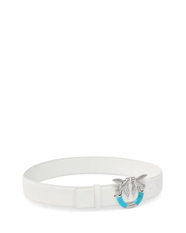 Pinko Love Berry White Leather Belt With Silver Tone Buckle - Ze