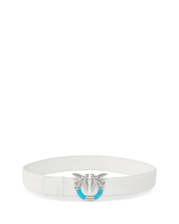 Pinko Love Berry White Leather Belt With Silver Tone Buckle