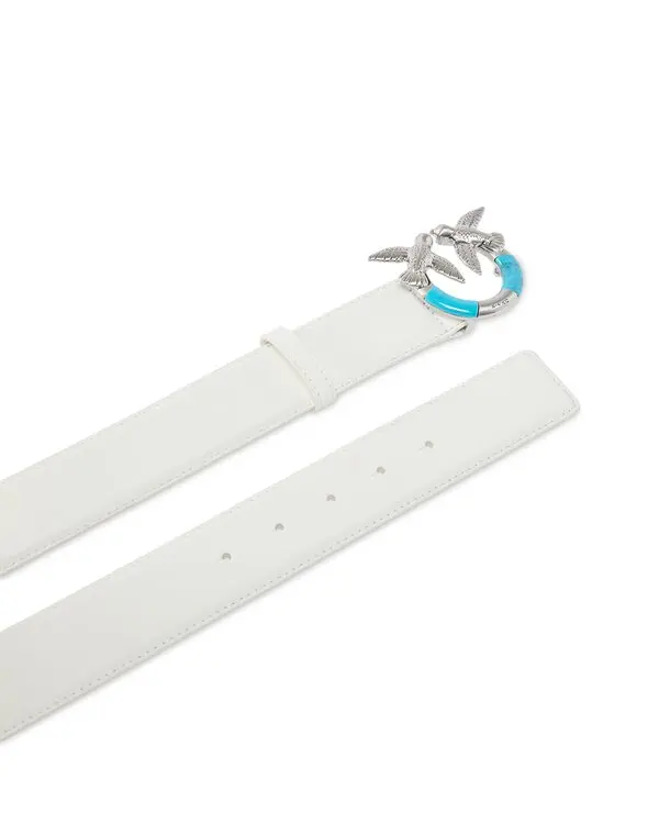 Pinko Love Berry White Leather Belt With Silver Tone Buckle