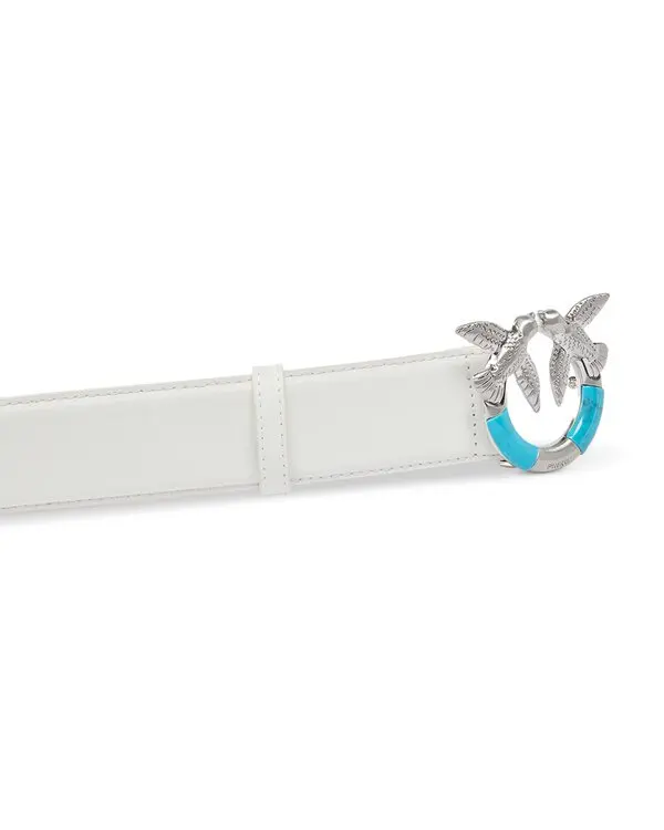Pinko Love Berry White Leather Belt With Silver Tone Buckle