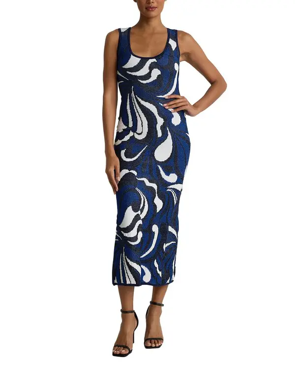 St. John Graphic Print Midi Dress