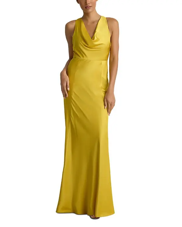 St. John Liquid Satin Cowl Neck Dress - Ochre