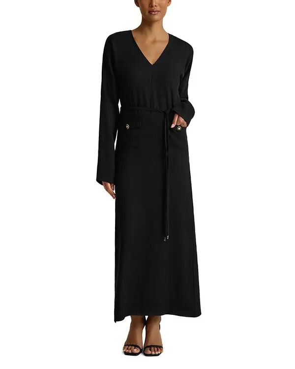 St. John Long Sleeve Maxi Dress With Tie Waist
