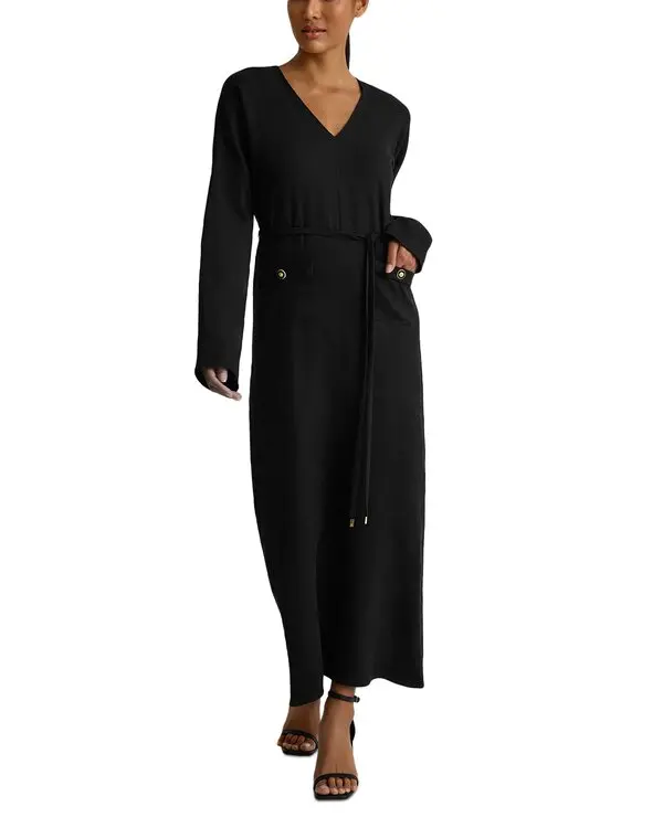 St. John Long Sleeve Maxi Dress With Tie Waist