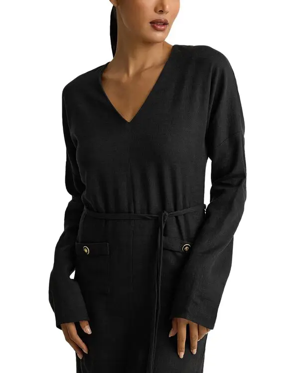 St. John Long Sleeve Maxi Dress With Tie Waist