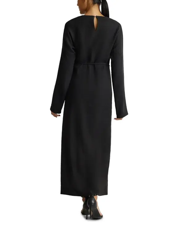St. John Long Sleeve Maxi Dress With Tie Waist