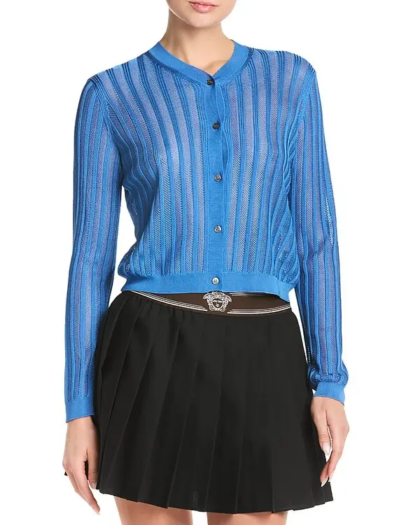 Versace Mesh Ribbed Cardigan - Blue