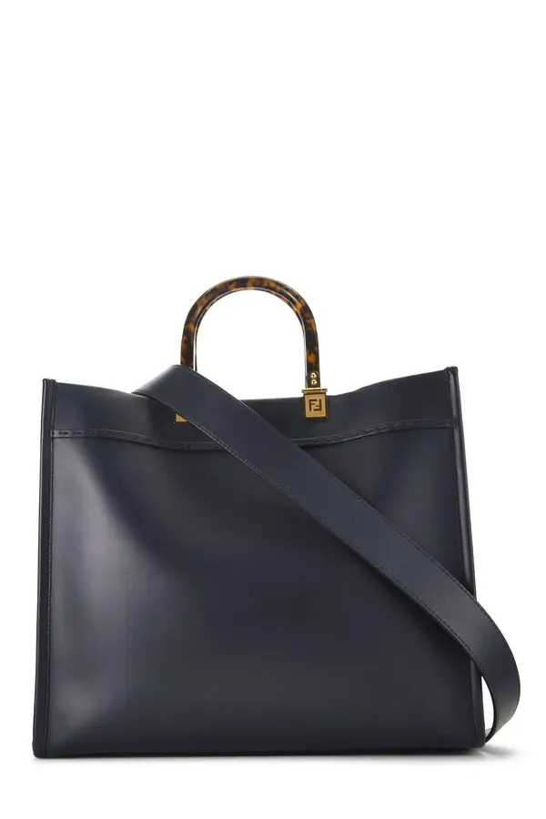 Fendi Sunshine Shopper Calfskin Tote - Navy