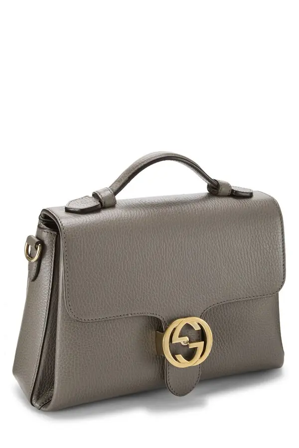 Gucci Leather Interlocking Top Handle Bag - Grey