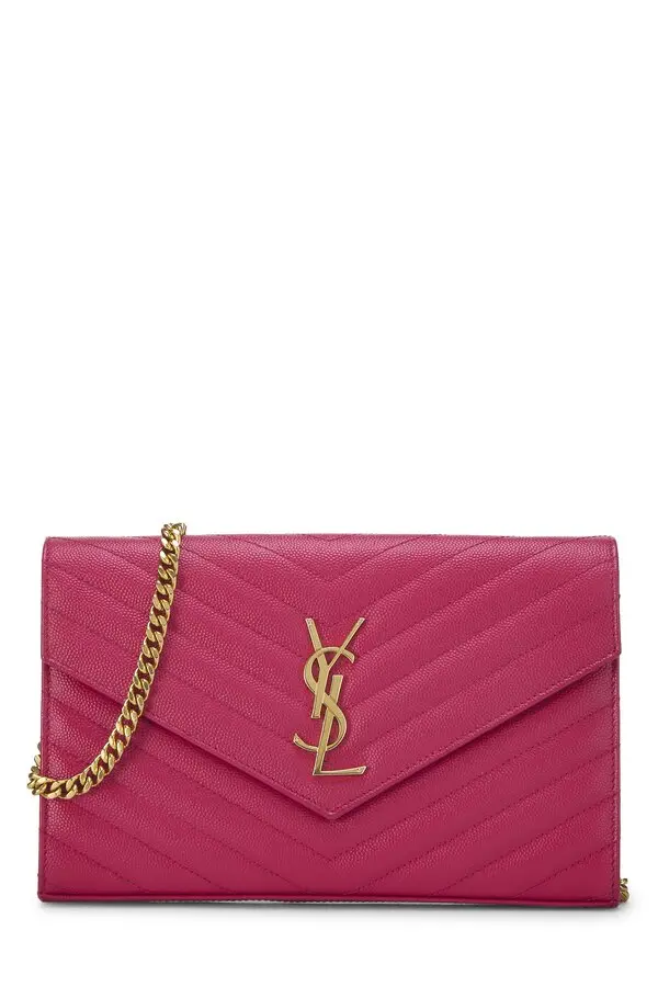 Saint Laurent Grainy Monogram Wallet On Chain - Pink