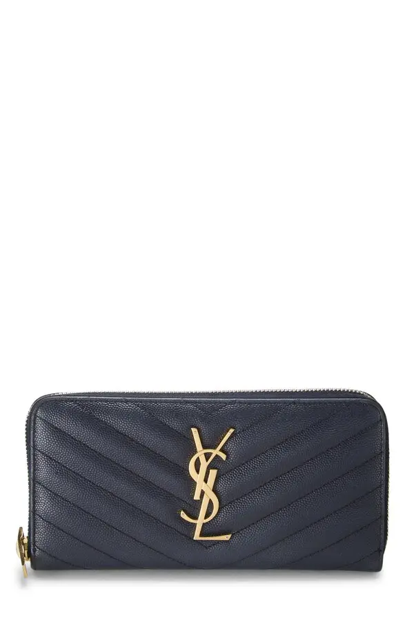 Saint Laurent Grainy Zip Around Wallet - Navy