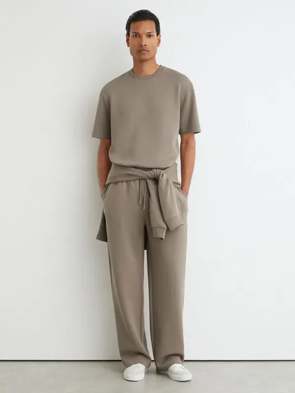 REISS Cade Sueded Interlock Jersey Relaxed-fit T-shirt - Mushroom Brown
