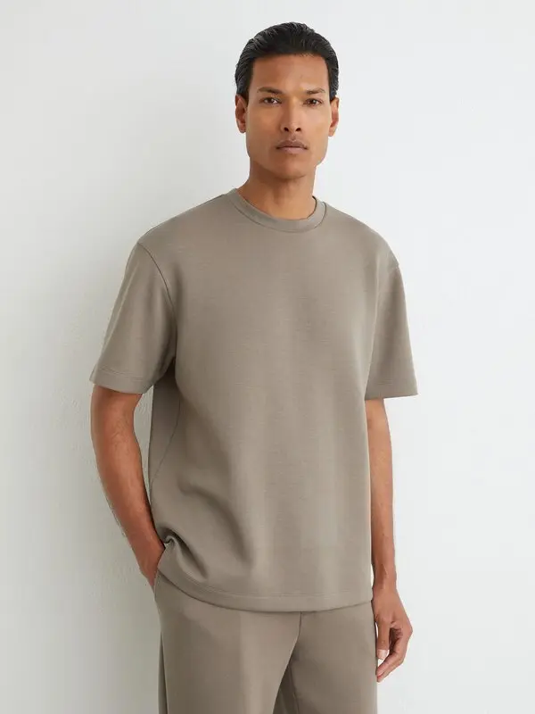 REISS Cade Sueded Interlock Jersey Relaxed-fit T-shirt - Mushroom Brown