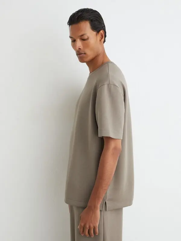 REISS Cade Sueded Interlock Jersey Relaxed-fit T-shirt - Mushroom Brown