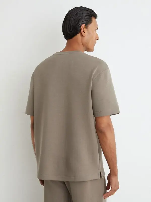 REISS Cade Sueded Interlock Jersey Relaxed-fit T-shirt - Mushroom Brown