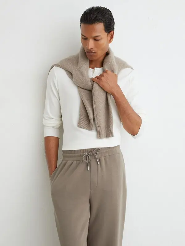 REISS Rivo Premium Interlock Relaxed-fit Joggers - Mushroom Brown