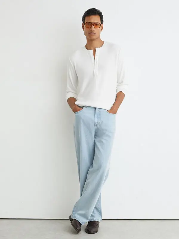 REISS Francisco Ribbed Long-sleeve Henley T-shirt