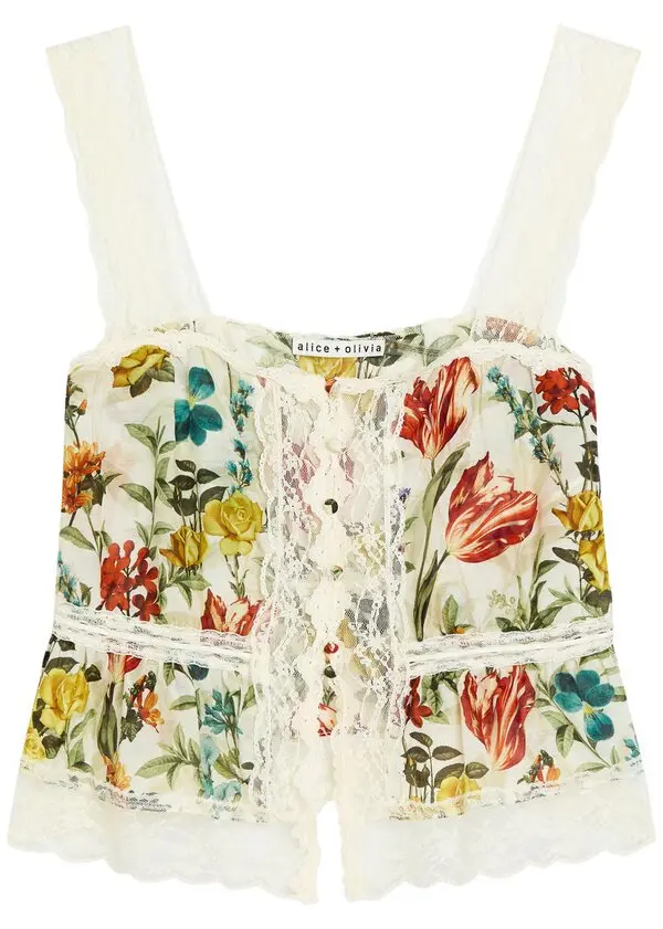 Alice + Olivia Annabeth Floral-print Cotton-blend Top