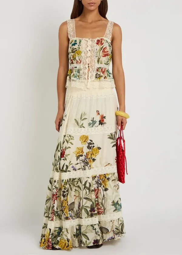 Alice + Olivia Annabeth Floral-print Cotton-blend Top
