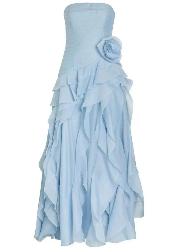 Aje Canyon Floral-appliqué Chiffon Gown - Light Blue