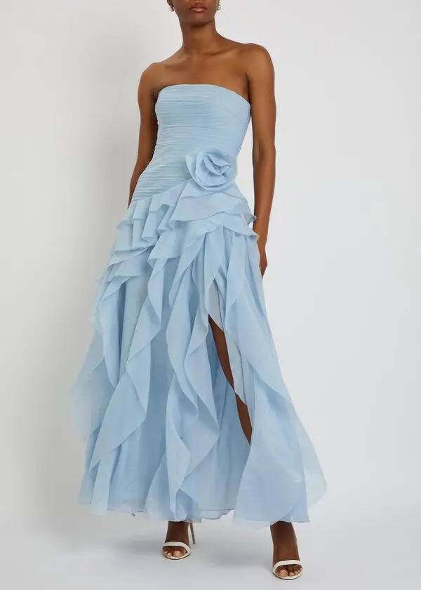 Aje Canyon Floral-appliqué Chiffon Gown